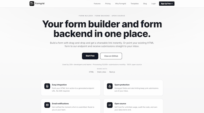 Formgrid – Form Builder and Form Backend in One Place
